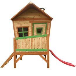 Spielhaus Iris mit roter Rutsche Stelzenhaus in Braun & Grün aus fsc Holz für Kinder Spielturm für den Garten - Braun - AXI