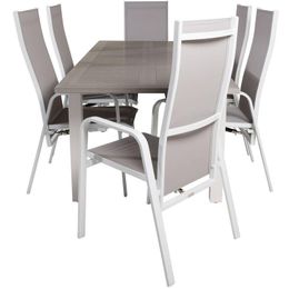 ebuy24 Albany Gartenset Tisch 90x152/210cm und 6 Stühle Copacabana weiß, grau, cremefarben.