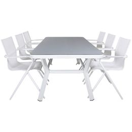 ebuy24 Virya Gartenset Tisch 100x200cm und 6 Stühle Alina weiß, grau. - Weiß