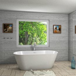 AcquaVapore Freistehende Badewanne Wanne Acryl F01 170x80cm mit Armatur AF02 - Weiß