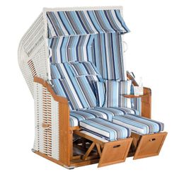 SonnenPartner - SunnySmart Garten-Strandkorb Rustikal 250 plus 2-Sitzer weiß/blau mit Kissen