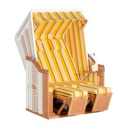 SonnenPartner - SunnySmart Garten-Strandkorb Rustikal 50 plus 2-Sitzer weiß/gelb mit Kissen