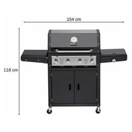 GRANDHALL LIVING STYLE Gasgrill Grandhall Xenon 4B Black 14,5 kW Grill Gas Outdoor Gartenkamin Garten