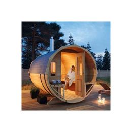 Fass-Sauna Sam, Premium-Thermoholz, inkl. Holz-Ofen (18 kW) - Naturbelassen - FinnTherm