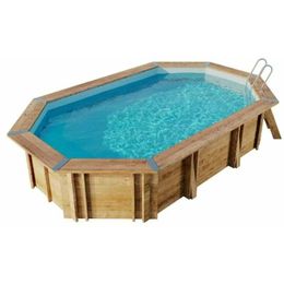 Holz Pool Baros, Aufstellpool 436 x 336 x 119 cm, Einbaupool rechteckig, inkl. Sandfilteranlage, Folie und Leiter, Schwimmbecken - Braun - POOLCREW