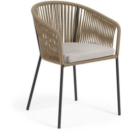 Yanet Stuhl aus Seil in Beige mit Beinen aus verzinktem Stahl - Kave Home