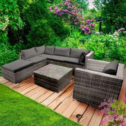 Brast - Gartenmöbel Lounge Sofa Couch Set Cosy Grau Poly-Rattan für 5 Personen