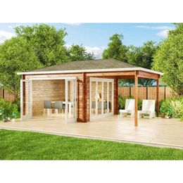 Gartenhaus Sunshine iso mit Schleppdach aus Holz Holzhaus Wandstärke: 40 mm mit Terrasse Blockbohlenhaus, Naturbelassen - Naturbelassen - Alpholz