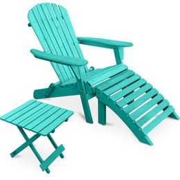 PRIVATEFLOOR Stuhl für den Außenbereich mit Fußhocker und Tisch für den Außenbereich & Garten - Holz - Alana Grün - Hemlock Holz - Grün
