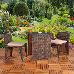 Mucola 3er Set Gartenmöbel 2 Sitzhocker und Tisch aus Poly Rattan in Braun Sitzgarnitur