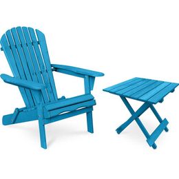 PRIVATEFLOOR Stuhl und Gartentisch für den Außenbereich - Holz - Alana Turquoise - Hemlock Holz - Turquoise