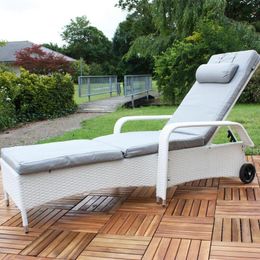 Mucola Rattan Loungeliege verstellbar Sonnenliege Polyrattan Lounge Gartenliege Weiß