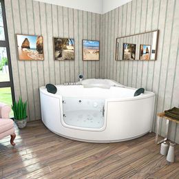 AcquaVapore Whirlpool Pool Badewanne Eckwanne Wanne W60H 140x140cm mit Tür Walk-in-Pool - Weiß