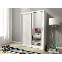 3xe Living - 3xEliving Ein moderner, geräumiger Kleiderschrank Patryk 130 cm mit einem Spiegel in weiß - weiß