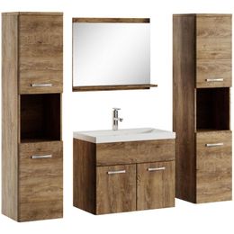 Badplaats Badezimmer Badmöbel Set Montreal xl 60cm Waschbecken Braun Eiche - Unterschrank Hochschrank Waschtisch Möbel - Braun eiche