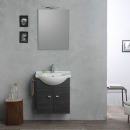 KIAMAMI VALENTINA - Badezimmermöbel Mit Untergestell Und Waschbecken, Spiegel + Dunkelschwingendes Eichenlicht