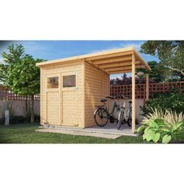 Alpholz Gerätehaus Mollie Plus mit Fußboden aus Fichten-Holz, Gartenhaus mit 14 mm Wandstärke, Holzhaus inkl. Montagematerial, Geräteschuppen mit Pultdach,