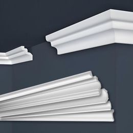 Stuckleisten xps Styropor weiß 2 Meter Deckenleisten Wandleisten E-Leisten Modelle: E-7 / 46x50mm, 2 Meter / 1 Leiste - Marbet Design