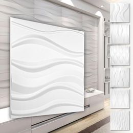 HEXIM 3D Wandpaneele aus PVC Kunststoff - weiße Wandverkleidung mit 3D Optik - Wave Motive: 3 qm 12 Platten, HD143