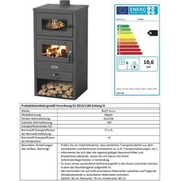 Eek a Kaminofen mit Backfach Schwarz Holzofen 10,6 kW Kamin Napoli Ofen Dauerbrandofen Werkstattofen Schwedenofen Hüttenofen Heizofen