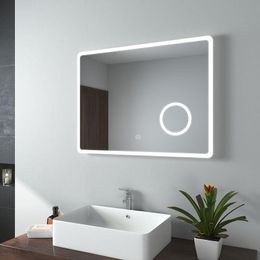 EMKE LED Badezimmerspiegel 60x80cm Badspiegel mit Kaltweißes Licht, Touch-Schalter und 3-Lupe (Modell M)