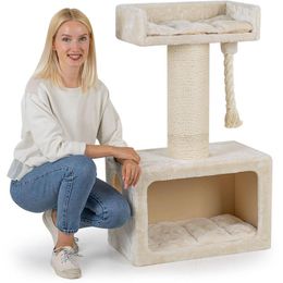 Happypet - Kratzbaum 'Mick' Grosse Katzen Stabil 103 cm - Premium Qualität, 600g Plüsch, dicker Stamm 18 cm, Große Liegefläche, Massiv