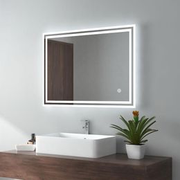 Badspiegel led Badezimmerspiegel mit Beleuchtung IP44 Wasserdicht Wandspiegel, 80x60cm, Kaltweißes Licht, Touchschalter - Emke