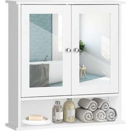 Goplus - Spiegelschrank Badschrank Badezimmerspiegelschrank mit Zwei Türen, Wandschrank Bad, Haengeschrank, 58,5 x 56,5 x 13,5 cm (Weiss)