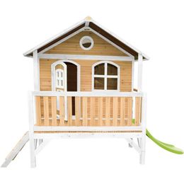 Spielhaus Stef mit hellgrüner Rutsche Stelzenhaus in Braun & Weiß aus fsc Holz für Kinder Spielturm für den Garten - Braun - AXI