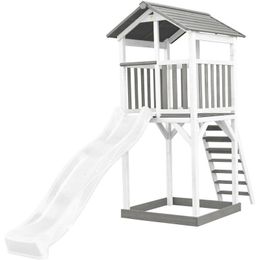 AXI Beach Tower Spielturm aus Holz in Weiß & Grau Spielhaus für Kinder mit weißer Rutsche und Sandkasten Stelzenhaus für den Garten - Weiß
