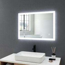Badspiegel led mit Beleuchtung und Beschlagfrei 50x70cm Badezimmerspiegel mit Dimmbar, Touch, Warmweiß /Kaltweiß /Neutral 3000K/6500K/4000K - Meykoers