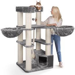 Happypet® Kratzbaum XL stabil 161 cm hoch für große Katzen 47 kg Premium Qualität 12 cm Dicke Sisalstämme Höhle, Liegemulde, Spiel-Tau geprüfte E1