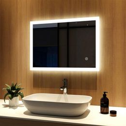 Badspiegel mit LED-Beleuchtung 50x70cm Badezimmerspiegel mit Touchschalter und Beschlagfrei, 3 Lichtfarben, Kaltweiß/Warmweiß/Neutral Licht - Meykoers