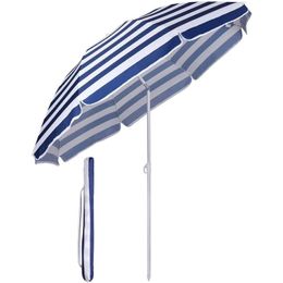 Sonnenschirm 160cm Gartenschirm Balkonschirm rund knickbar, mit Aufbewahrungstasche, Blaue Streifen - sekey