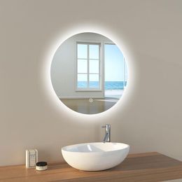 Badspiegel mit Beleuchtung Badspiegel Rund Wandspiegel Badezimmerspiegel,ф60cm, Kaltweißes Licht, Touch-Schalter - Emke