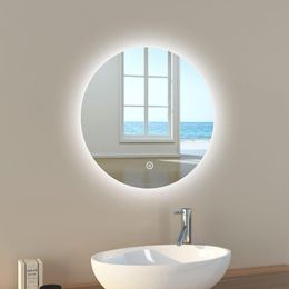 EMKE Badspiegel mit Beleuchtung Badspiegel Rund Wandspiegel Badezimmerspiegel,ф50cm, Kaltweißes Licht, Touch-Schalter