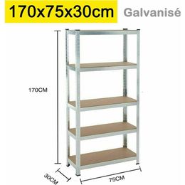 Dayplus - Schwerlastregal, Lagerregal, Kellerregal, 170 x 75 x 30cm, bis 875kg Belastbar, 5 Verstellbare Ablagen, Regal aus Metall, Steckregal,