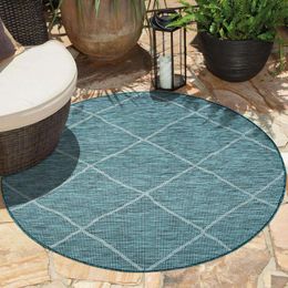 Payé - In- & Outdoor-Teppich Modern Flachflor Modernes Design 160 cm Rund, Raute-Blau