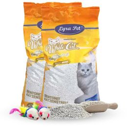 2 x 15 Liter Lyra Pet® White Cat Katzenstreu Bentonit mit Babypuderduft + 2 Mäuse