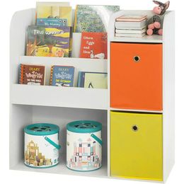 sobuy KMB37-W Kinder Bücherregal Kinderregal mit 5 Ablagefächern und 2 Stoffboxen Spielzeugregal Aufbewahrungsregal für Kinder Spielzeug-Organizer Weiß bht