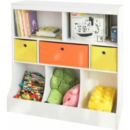 sobuy KMB26-W Kinder Bücherregal Kinderregal mit 5 Ablagefächern und 3 Stoffboxen Spielzeugregal Aufbewahrungsregal für Kinder Spielzeug-Organizer Weiß bht