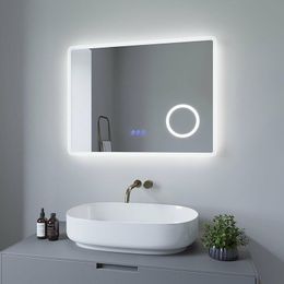 Led Badspiegel Beleuchtet mit Kosmetikspiegel 80x60cm boras Typ d | Touch Sensor Dimmbar Antibeschlag Kaltweiß 6400K Warmweiß 3000K