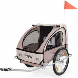 Kinder Fahrradanhänger mit Federung + 5-Punkt Sicherheitsgurt Radschutz Anhänger für 1 bis 2 Kinder diverse Farben - Safari - Froggy