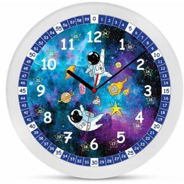 K&L WALL ART Lautlose Wanduhr Kinderzimmer Weltall Lernuhr Astronauten Uhr ø 30cm Galaxie - bunt