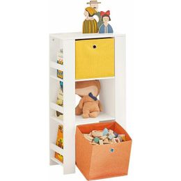 sobuy - KMB48-W Kinder Bücherregal mit Turm-Design Kinderregal mit 2 Stoffboxen Spielzeugregal Aufbewahrungsregal für Kinder Spielzeug-Organizer Weiß