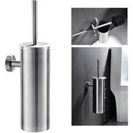 Auralum - Edelstahl Klobürste Toilettenbürste mit Halter, Wandmontage WC-Bürste und Behälter fürs wc, Gästebad, Badezimmer