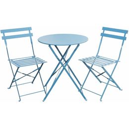 Balkonmöbel Bistroset Stuhl Tisch Garten Bistro Cafe Metall Klappmöbel Set Blau - SVITA