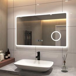 S'afielina - led Badspiegel 100 x 60 cm Badezimmerspiegel mit Beleuchtung Wandspiegel mit Touch-Schalter+Uhr+3 Lichtfarbe 3000K/4000K/6500K