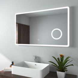 Emke - Badspiegel mit 3-fache Vergrößerung, led Badspiegel mit Beleuchtung, 100x60cm, Kaltweißes Licht, Touch