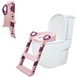 Vinteky - Toilettentrainer Toilettenaufsatz wc Sitz Toilettensitz mit Treppe Kindertoilette faltbar für Kinder, Rosa